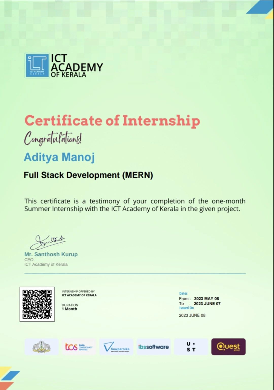 Aditya Manoj A on LinkedIn: #internshipjourney #fullstackdevelopment # ... Aditya Manoj A on LinkedIn: #internshipjourney #fullstackdevelopment # ...