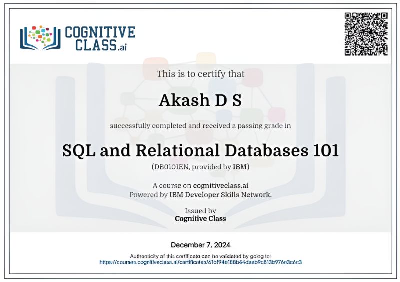 Akash D S on LinkedIn: #sql #database #cognitiveclass #ibm Akash D S on LinkedIn: #sql #database #cognitiveclass #ibm