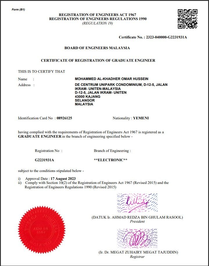 Mohammed Al-khadher on LinkedIn: Certificate Board of Engineering Malaysia Mohammed Al-khadher on LinkedIn: Certificate Board of Engineering Malaysia