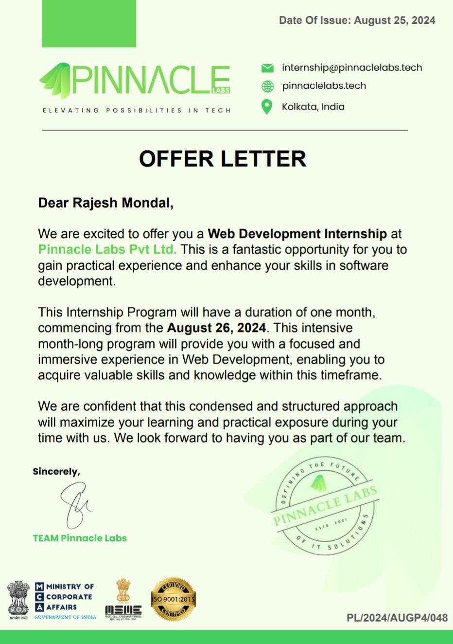 Rajesh Mondal on LinkedIn: #webdev #internship #newbeginnings #pinnaclelabs Rajesh Mondal on LinkedIn: #webdev #internship #newbeginnings #pinnaclelabs