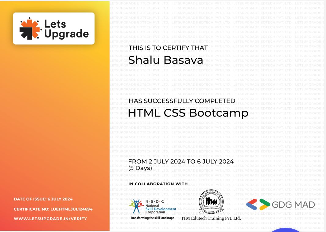 Shalu Basava on LinkedIn: Successfully completed HTML CSS Bootcamp in # ... Shalu Basava on LinkedIn: Successfully completed HTML CSS Bootcamp in # ...