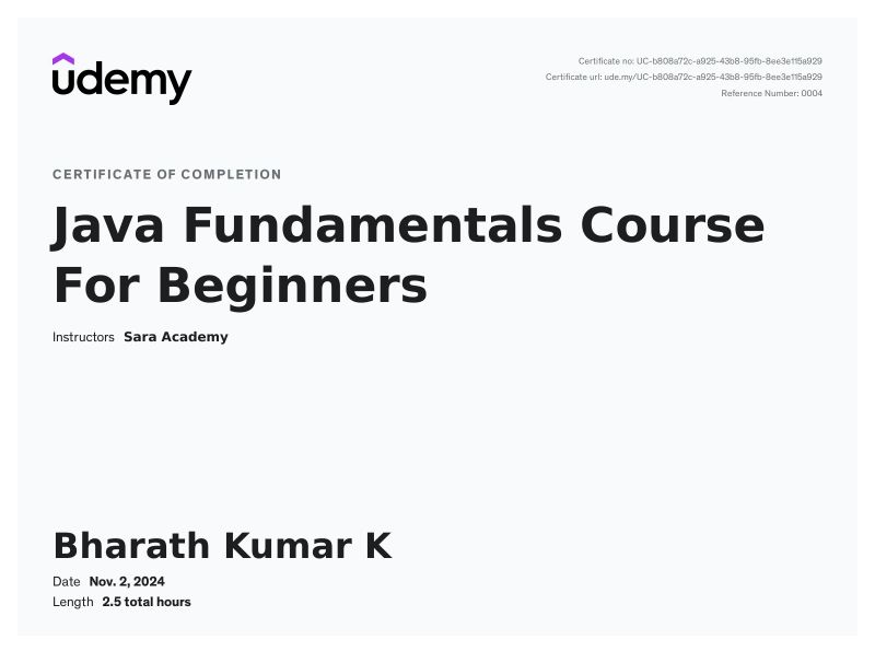 BHARATH KUMAR K on LinkedIn: #java #programming #udemy #learningjourney BHARATH KUMAR K on LinkedIn: #java #programming #udemy #learningjourney