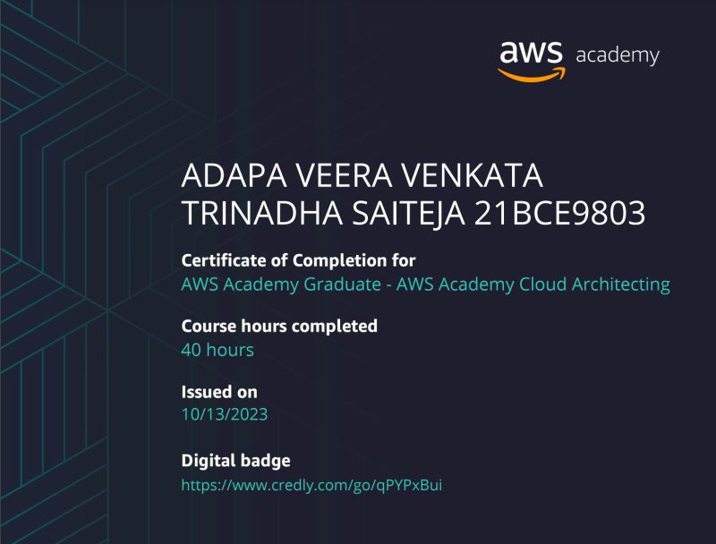 Saiteja Adapa on LinkedIn: #aws #awsacademy #cloudarchitecting Saiteja Adapa on LinkedIn: #aws #awsacademy #cloudarchitecting