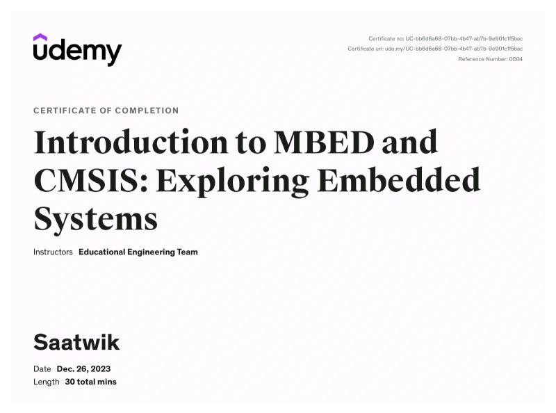 Completion of MBED and CMSIS course | Saatwik Subbaraj posted on the ... Completion of MBED and CMSIS course | Saatwik Subbaraj posted on the ...