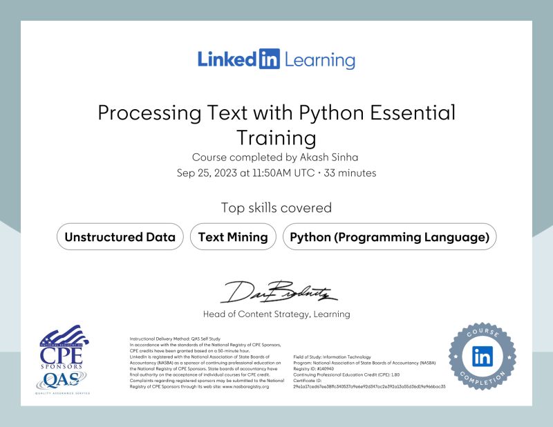 Akash Sinha on LinkedIn: Certificate of Completion Akash Sinha on LinkedIn: Certificate of Completion