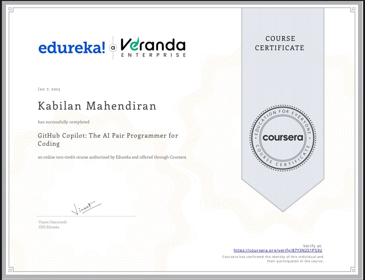 Kabilan M on LinkedIn: #githubcopilot #ai #coding #continuouslearning # ... Kabilan M on LinkedIn: #githubcopilot #ai #coding #continuouslearning # ...