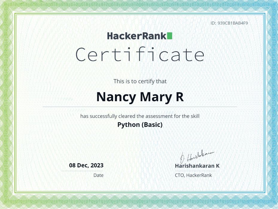 Nancy Mary on LinkedIn: #python #programming #hackerrank #codingjourney ... Nancy Mary on LinkedIn: #python #programming #hackerrank #codingjourney ...