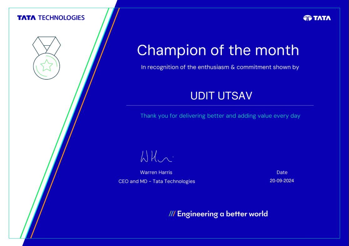 Udit Utsav on LinkedIn: #championofmonth #tatatechnologies Udit Utsav on LinkedIn: #championofmonth #tatatechnologies