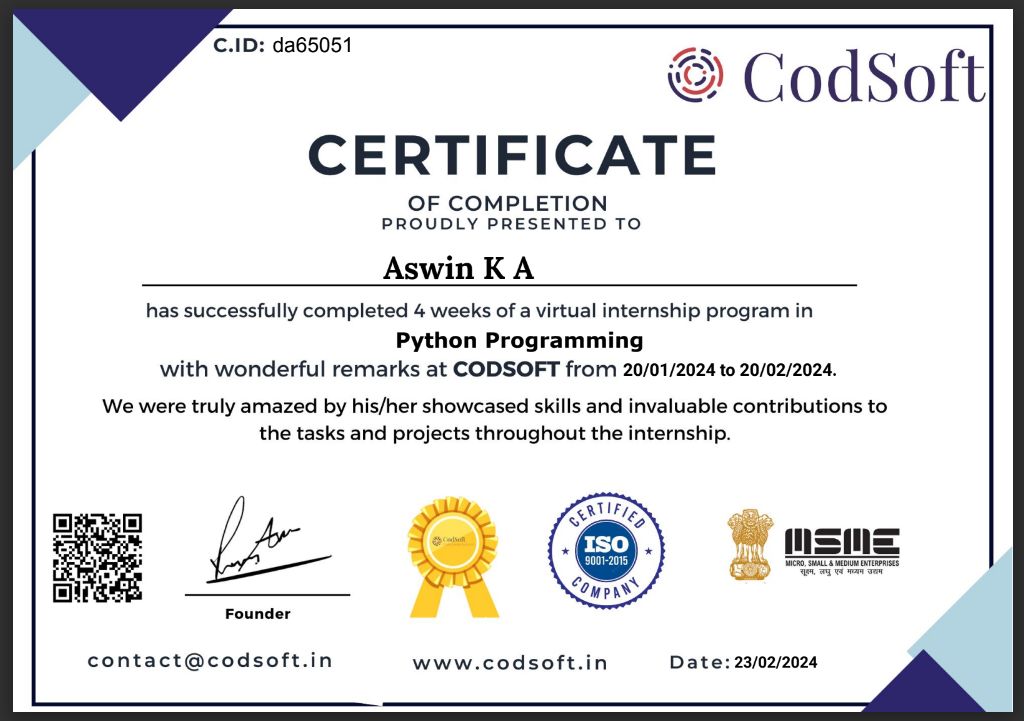 Aswin K Ajithkumar on LinkedIn: #codsoft #codsoftexperience # ... Aswin K Ajithkumar on LinkedIn: #codsoft #codsoftexperience # ...