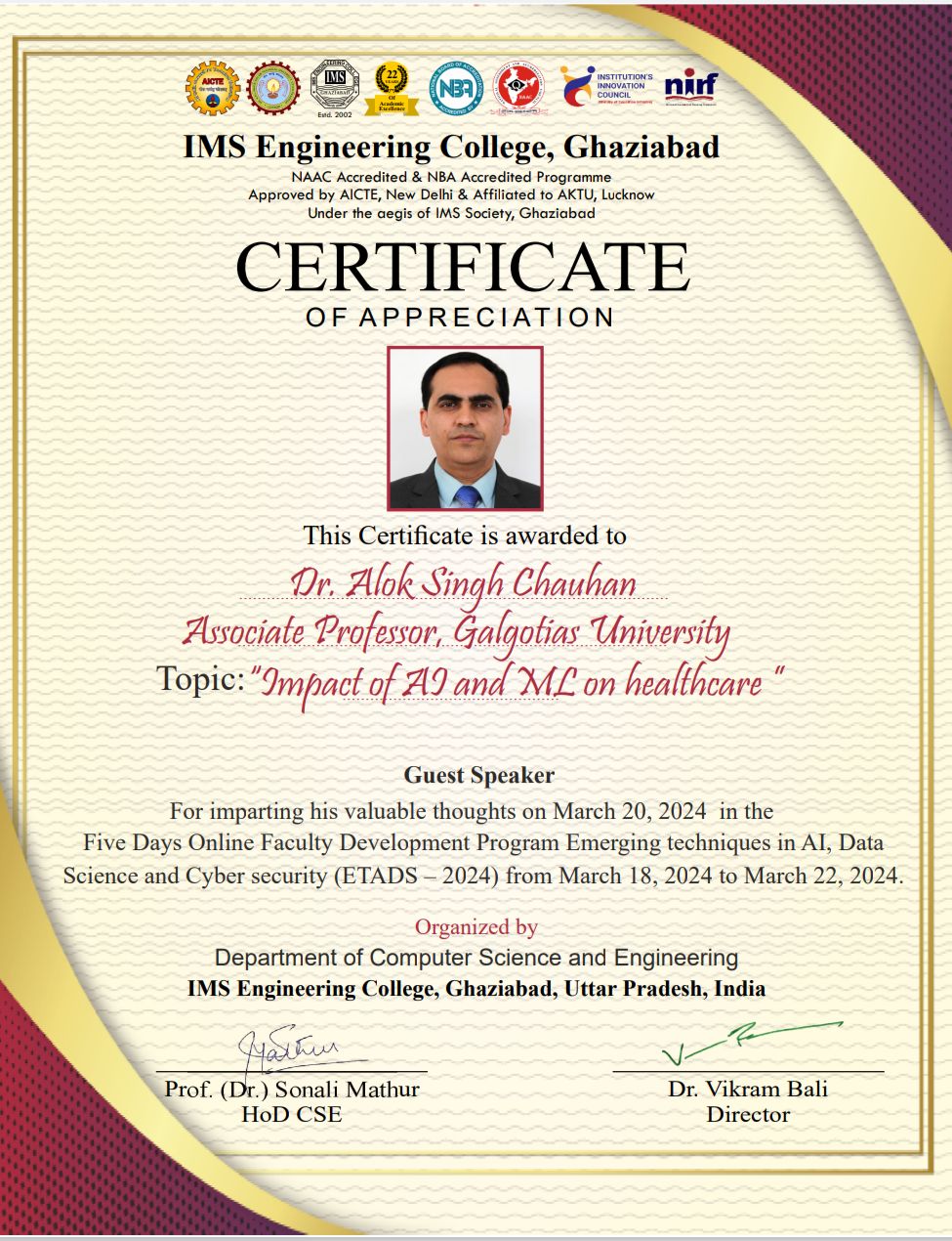 Dr. Alok Singh Chauhan on LinkedIn: #guestspeaker #fdp #aiml Dr. Alok Singh Chauhan on LinkedIn: #guestspeaker #fdp #aiml