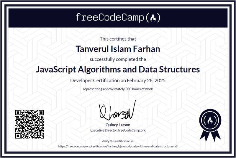 Earned my JavaScript certification from freeCodeCamp! | Tanverul islam ... Earned my JavaScript certification from freeCodeCamp! | Tanverul islam ...