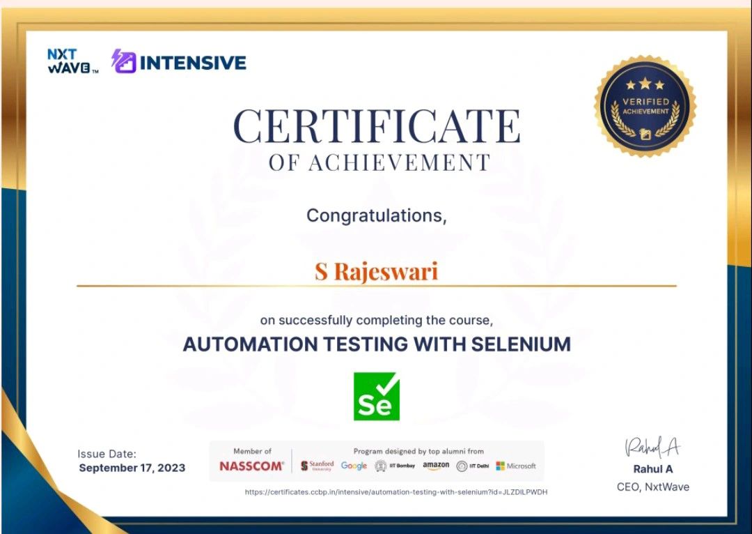 Completed QA Testing with Selenium | Rajeswari Sasikumar posted on the ... Completed QA Testing with Selenium | Rajeswari Sasikumar posted on the ...
