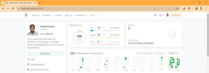 Completed 100 DSA questions on LeetCode | Jayanth Kumar posted on the ... Completed 100 DSA questions on LeetCode | Jayanth Kumar posted on the ...