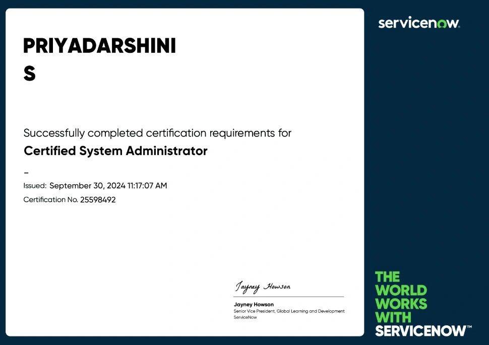Priyadarshini Subramanian on LinkedIn: #servicenow #csa #careergrowth # ... Priyadarshini Subramanian on LinkedIn: #servicenow #csa #careergrowth # ...