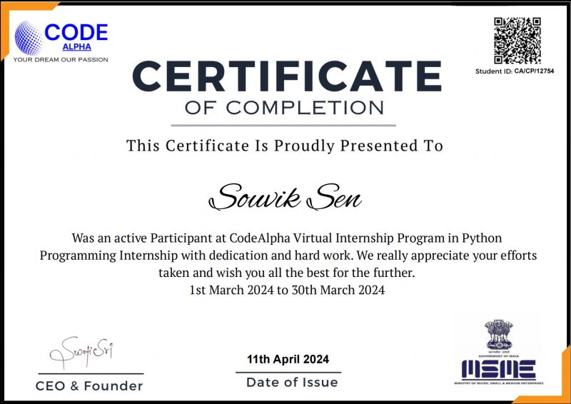 Souvik Sen on LinkedIn: #pythonprogramming #codealphainternship # ... Souvik Sen on LinkedIn: #pythonprogramming #codealphainternship # ...