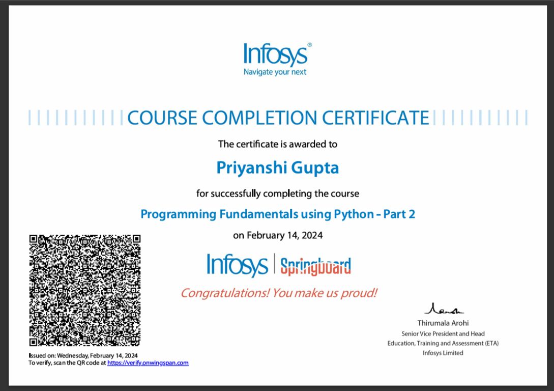 Priyanshi Gupta on LinkedIn: #pythonpower #infosysrocks # ... Priyanshi Gupta on LinkedIn: #pythonpower #infosysrocks # ...