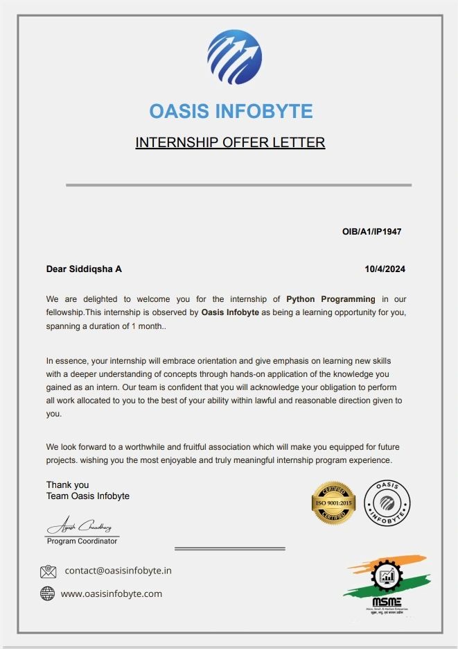 #oasisinfobyte #internship | Siddiqsha A #oasisinfobyte #internship | Siddiqsha A