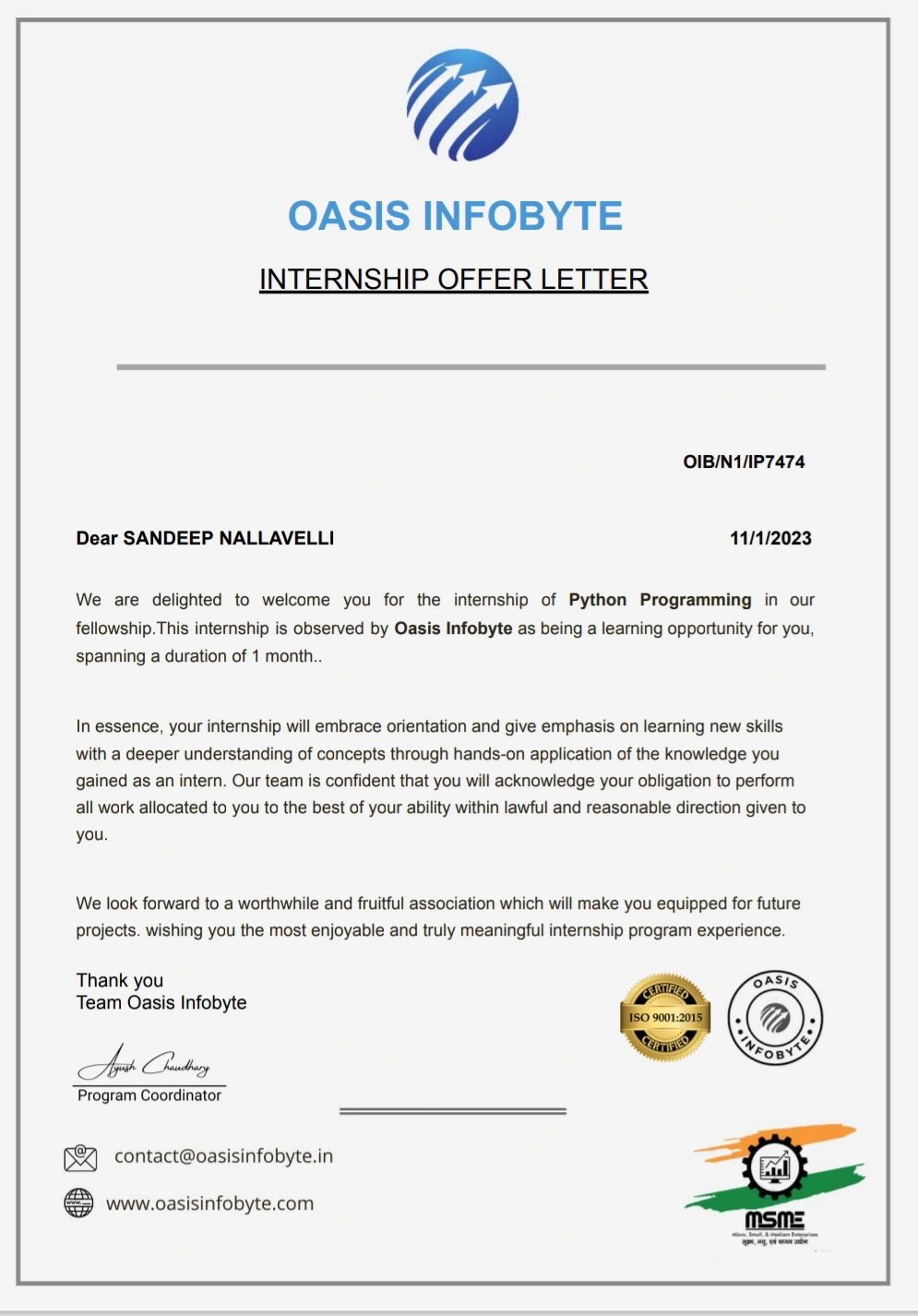 SANDEEP NALLAVELLI on LinkedIn: #oasisinfobyteinternship #pythonprogramming SANDEEP NALLAVELLI on LinkedIn: #oasisinfobyteinternship #pythonprogramming