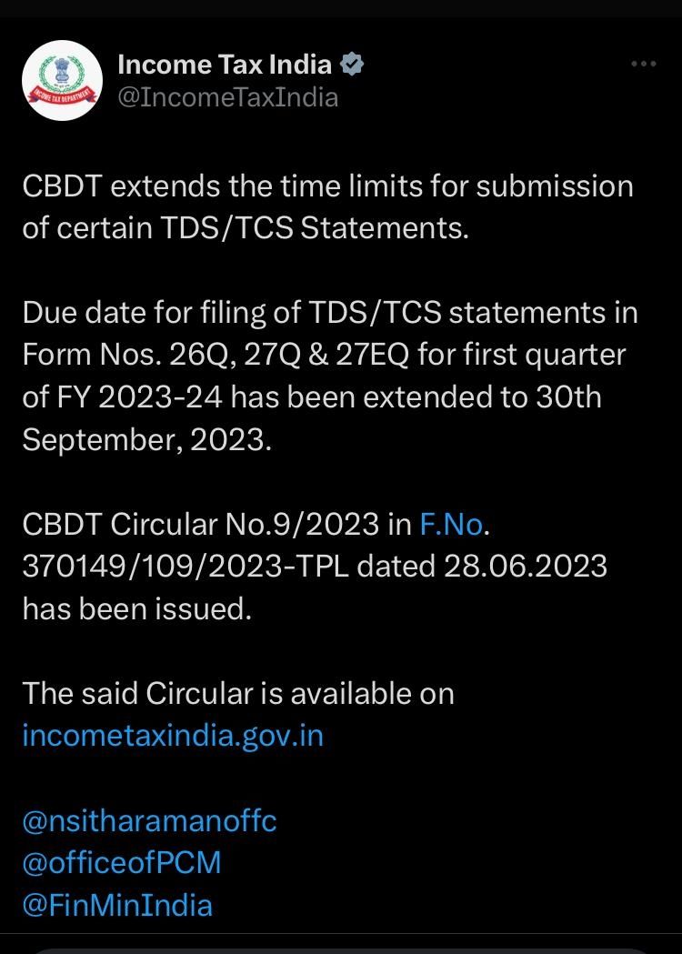 CBDT Extends the Due dates for Filing 26Q, 27Q & 27EQ For the First ... CBDT Extends the Due dates for Filing 26Q, 27Q & 27EQ For the First ...