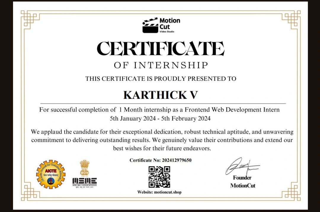 Karthick V on LinkedIn: #internship #frontenddevelopment #motioncut # ... Karthick V on LinkedIn: #internship #frontenddevelopment #motioncut # ...
