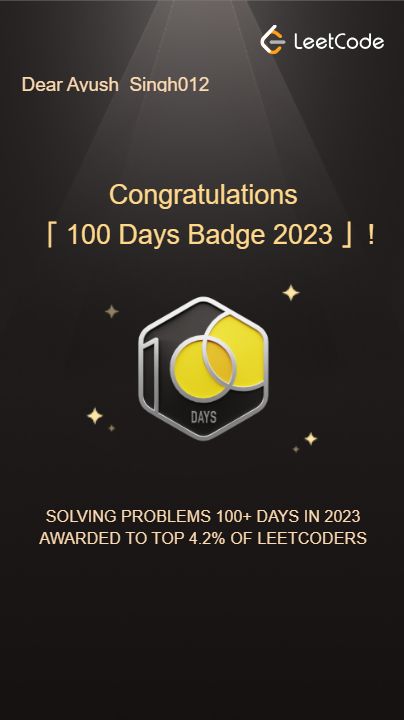 #leetcode #codingmilestone #problemsolving #100daysofcode… | Ayush Singh #leetcode #codingmilestone #problemsolving #100daysofcode… | Ayush Singh