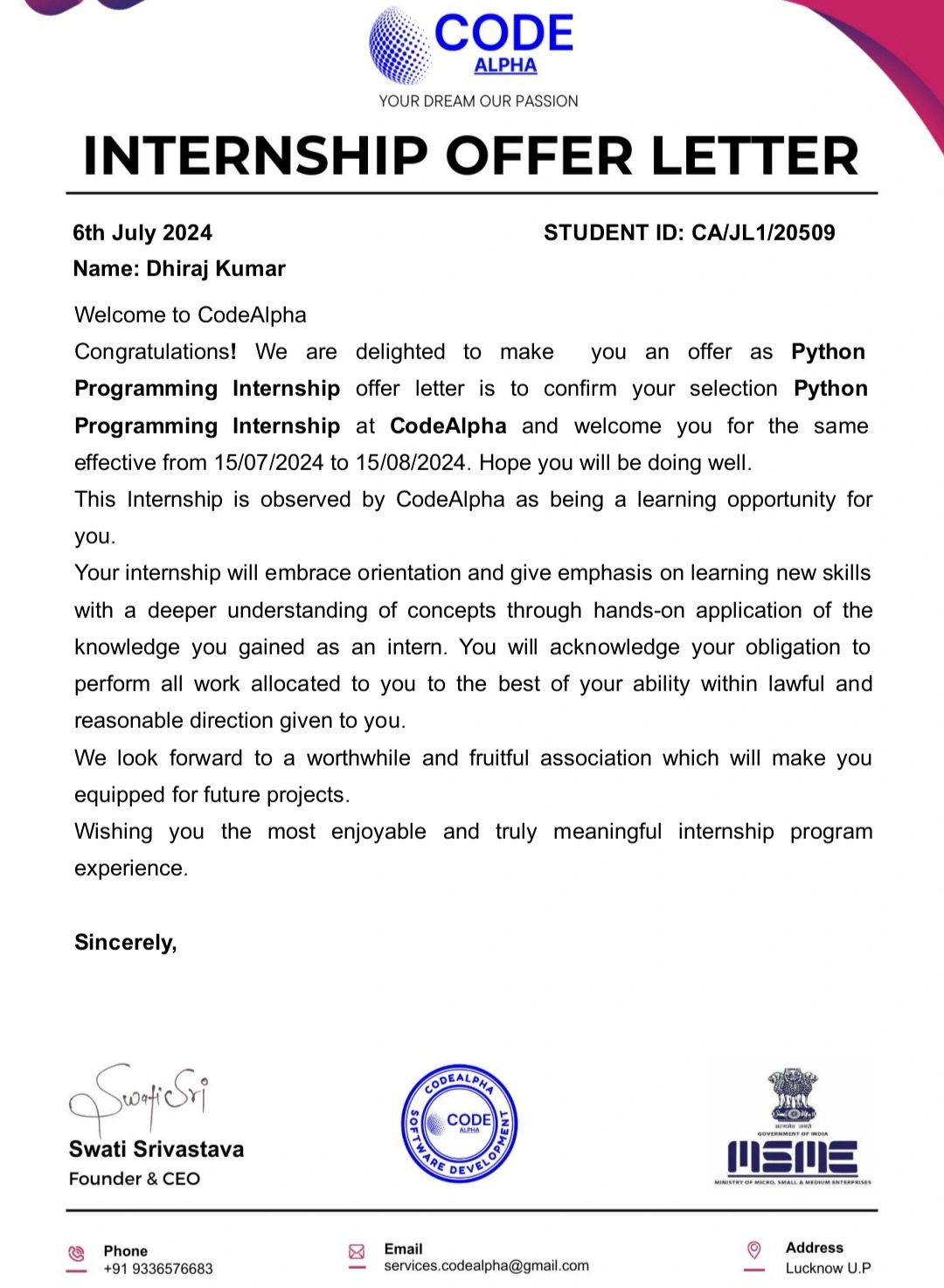 Dhiraj Kumar on LinkedIn: #codealpha #codealpha #internshipopportunity ... Dhiraj Kumar on LinkedIn: #codealpha #codealpha #internshipopportunity ...