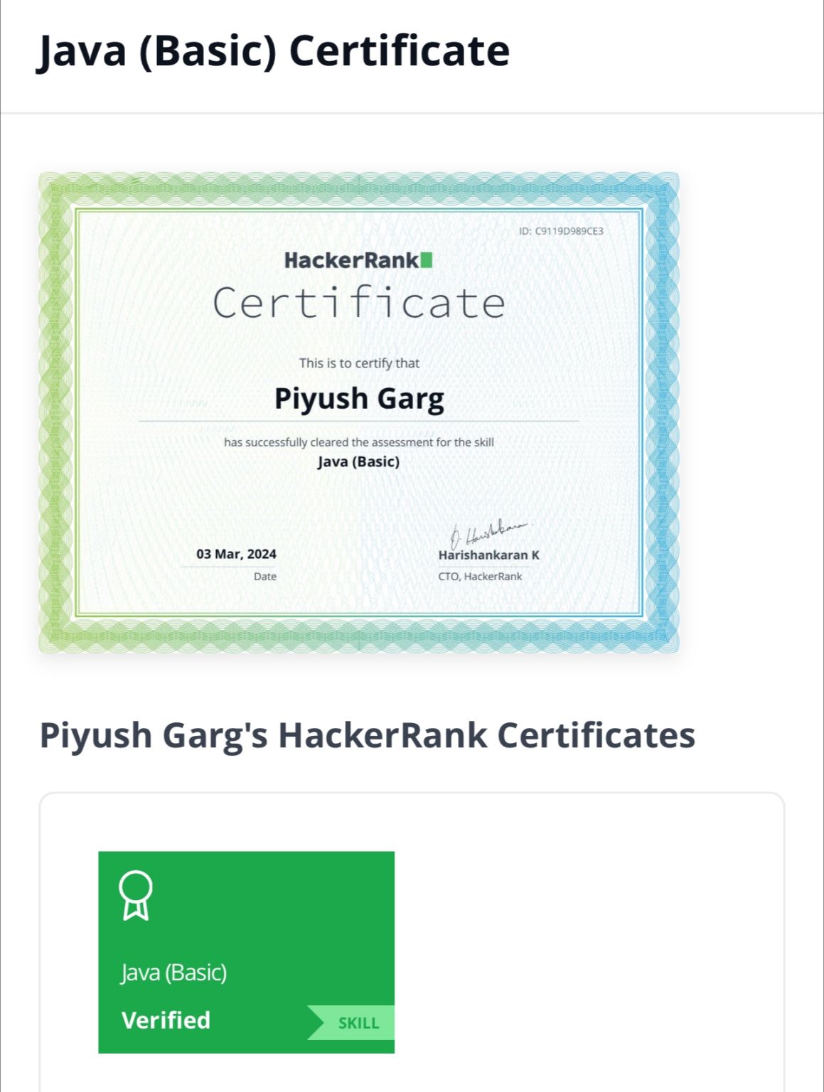 Earned HackerRank Java Basic certificate | Piyush Garg posted on the ... Earned HackerRank Java Basic certificate | Piyush Garg posted on the ...