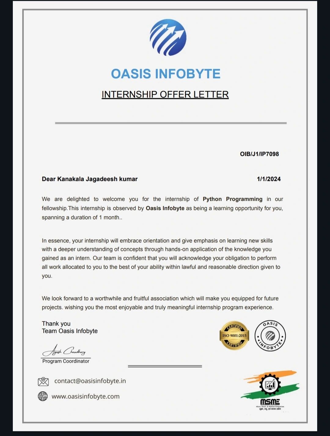 Jagadeesh kanakala on LinkedIn: #pythonprogramming #oasisinfobyte # ... Jagadeesh kanakala on LinkedIn: #pythonprogramming #oasisinfobyte # ...