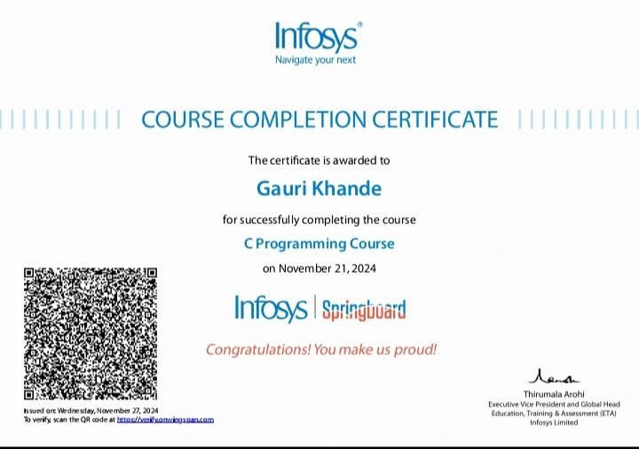 Gauri Khande on LinkedIn: #cprogramming #certified #professionalgrowth ... Gauri Khande on LinkedIn: #cprogramming #certified #professionalgrowth ...