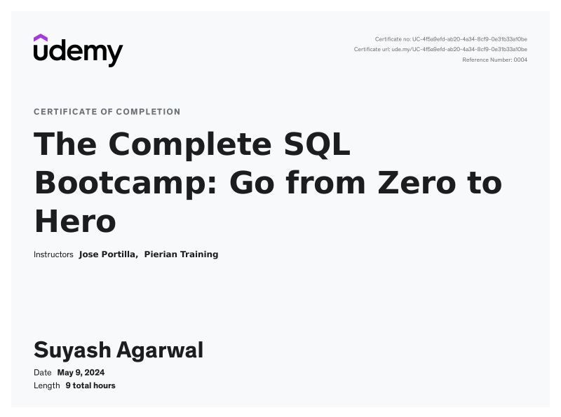suyash Agarwal on LinkedIn: Complete SQL Bootcamp from Udemy 😀 suyash Agarwal on LinkedIn: Complete SQL Bootcamp from Udemy 😀
