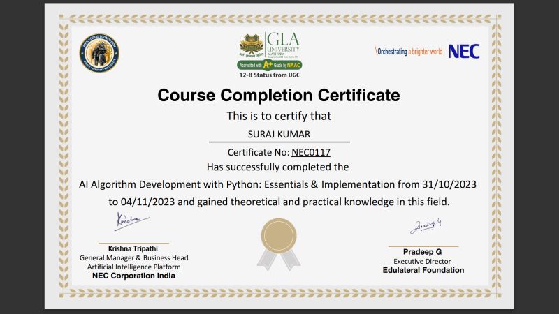 Completed AI Algorithm Development with Python | Suraj Kumar posted on ... Completed AI Algorithm Development with Python | Suraj Kumar posted on ...