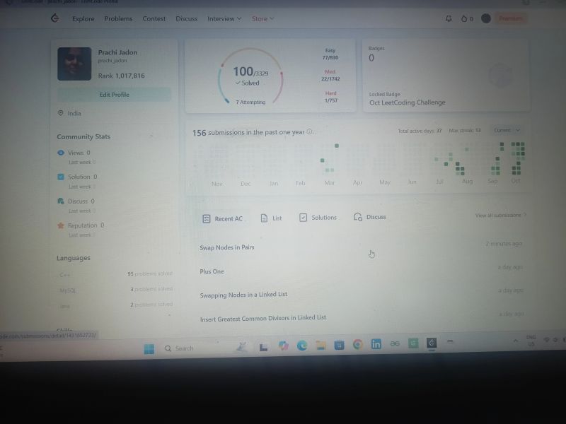 Prachi Jadon on LinkedIn: #motivation #consistency #leetcode #keepgrowing Prachi Jadon on LinkedIn: #motivation #consistency #leetcode #keepgrowing
