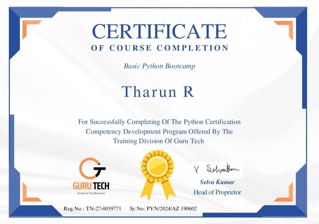 THARUN R on LinkedIn: #python #certification #techskills #coding # ... THARUN R on LinkedIn: #python #certification #techskills #coding # ...