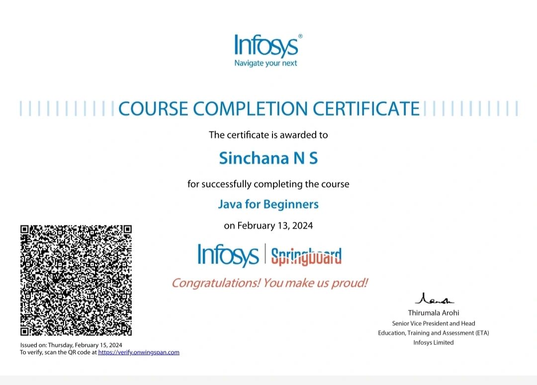 Sinchana gowda on LinkedIn: #java #infosysspringboard #infosys Sinchana gowda on LinkedIn: #java #infosysspringboard #infosys
