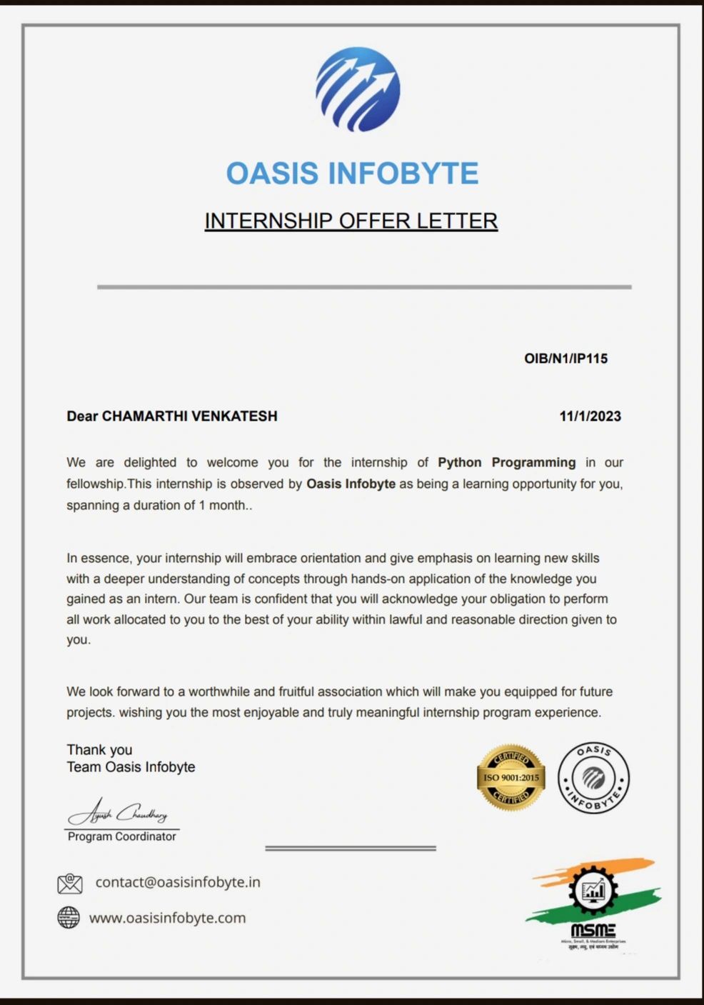Chamarthi Venkatesh on LinkedIn: #oasisinfobyte Chamarthi Venkatesh on LinkedIn: #oasisinfobyte