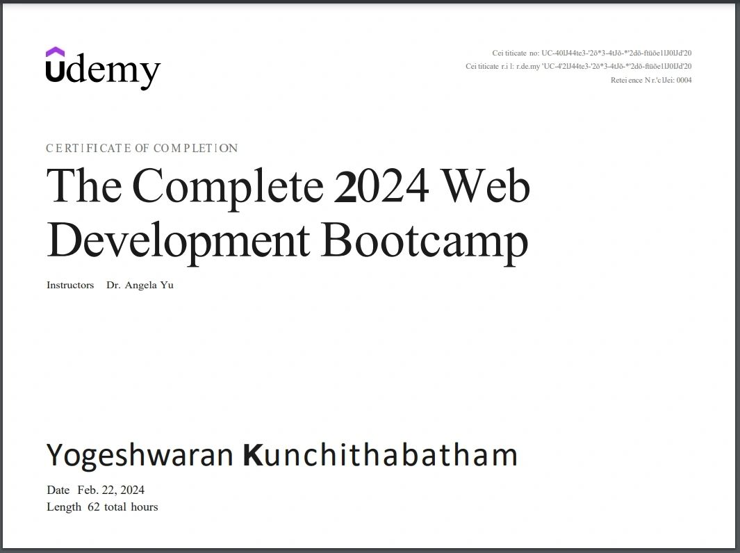#webdevelopment #udemy #certificate #learningneverstops | Yogeshwaran K #webdevelopment #udemy #certificate #learningneverstops | Yogeshwaran K