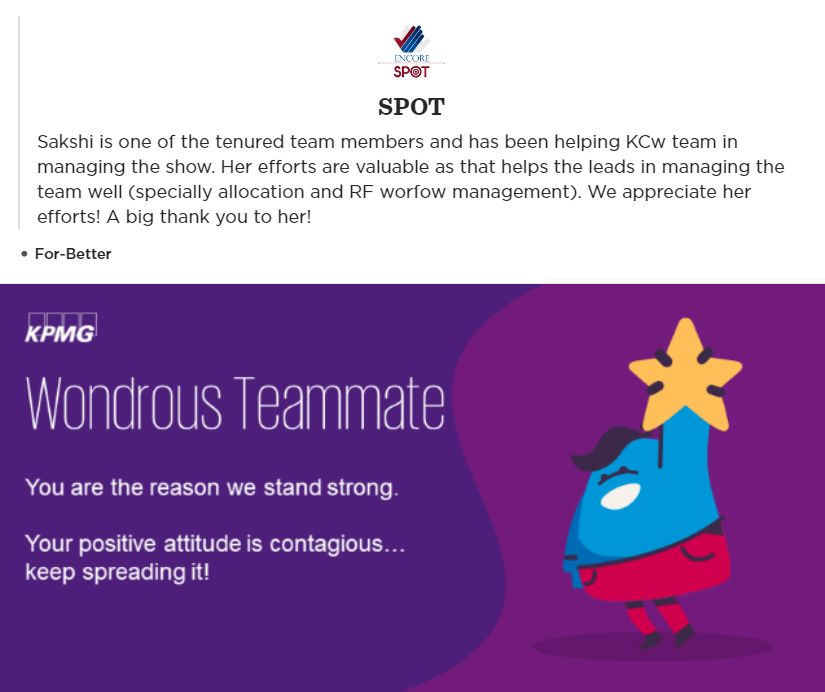 I am elated to announce that I have received Encore - SPOT award at ... I am elated to announce that I have received Encore - SPOT award at ...