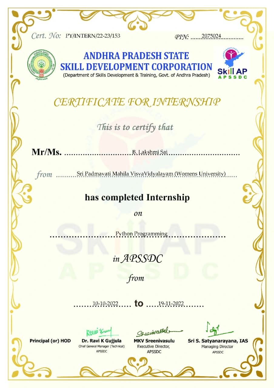 Lakshmi sai Bobba on LinkedIn: #python #internship #apsche #spmvv Lakshmi sai Bobba on LinkedIn: #python #internship #apsche #spmvv