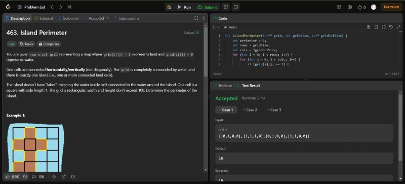 Akshaya D on LinkedIn: Leetcode completion on Island Perimeter using C ... Akshaya D on LinkedIn: Leetcode completion on Island Perimeter using C ...