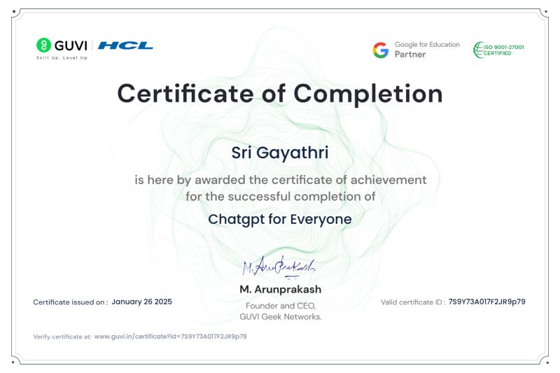 #ai #chatgpt #guvi #automation #promptengineering | Sri Gayathri #ai #chatgpt #guvi #automation #promptengineering | Sri Gayathri