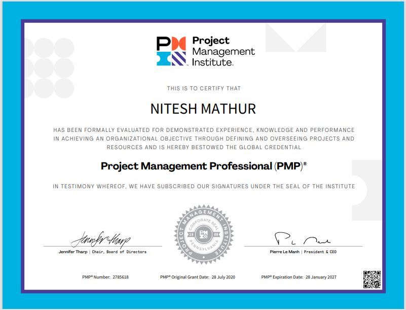 Nitesh Mathur on LinkedIn: Successfully renewed my PMP certification ... Nitesh Mathur on LinkedIn: Successfully renewed my PMP certification ...