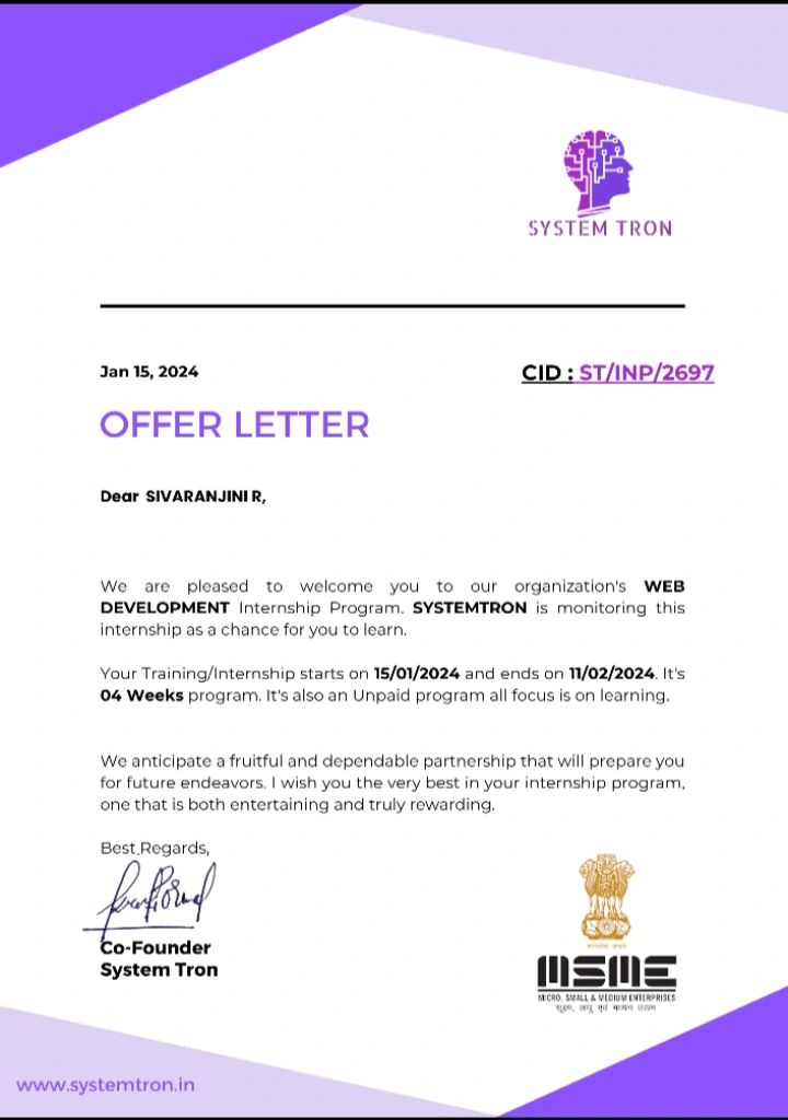 SIVARANJINI RAMESH on LinkedIn: #internship #webdevelopment SIVARANJINI RAMESH on LinkedIn: #internship #webdevelopment