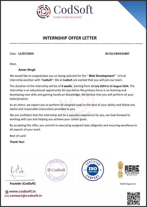 Aman Singh on LinkedIn: #internship #webdevelopment #codsoft # ... Aman Singh on LinkedIn: #internship #webdevelopment #codsoft # ...
