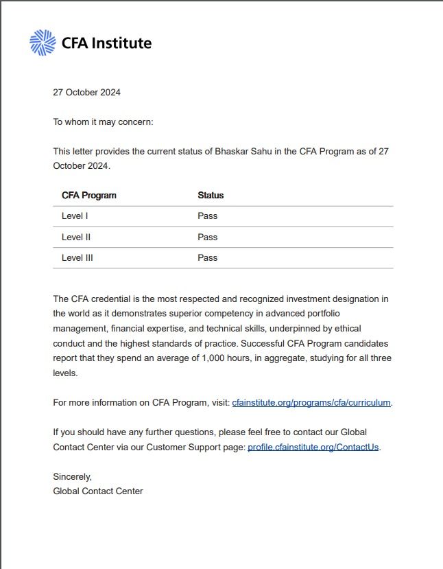 Bhaskar sahu on LinkedIn: #cfa #cfaprogram #cfainstitute # ... Bhaskar sahu on LinkedIn: #cfa #cfaprogram #cfainstitute # ...