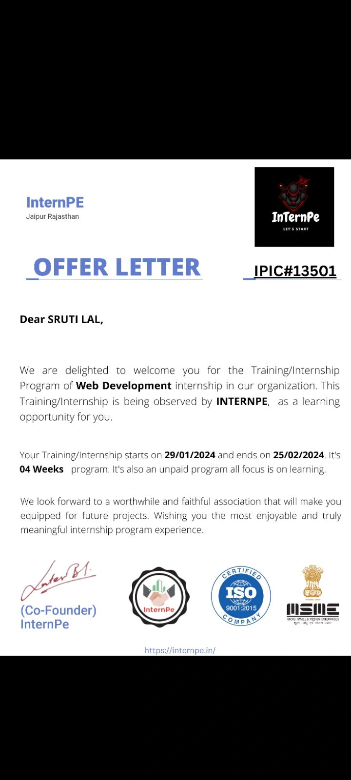 Sruti Lal on LinkedIn: #connections #internpeinternship #internpe Sruti Lal on LinkedIn: #connections #internpeinternship #internpe