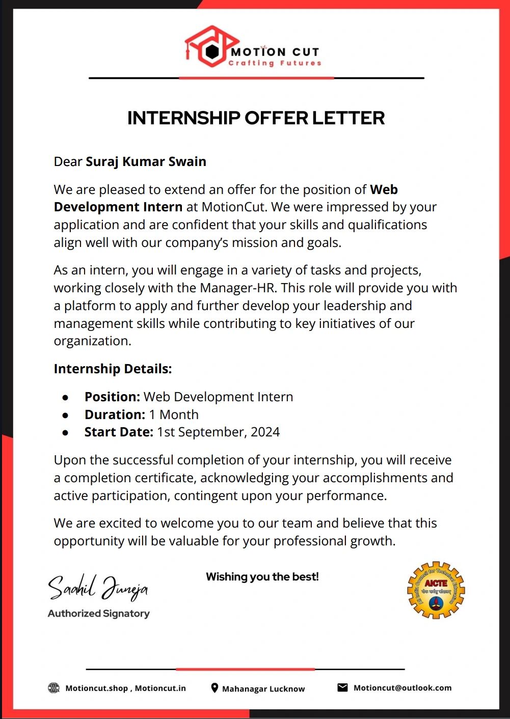 Suraj Kumar Swain on LinkedIn: #internship #webdevelopment #motioncut Suraj Kumar Swain on LinkedIn: #internship #webdevelopment #motioncut