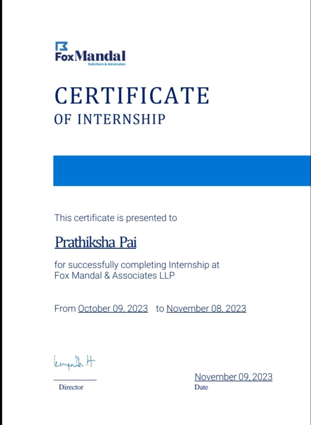 Completed my corporate law internship at Fox Mandal & Associates ... Completed my corporate law internship at Fox Mandal & Associates ...
