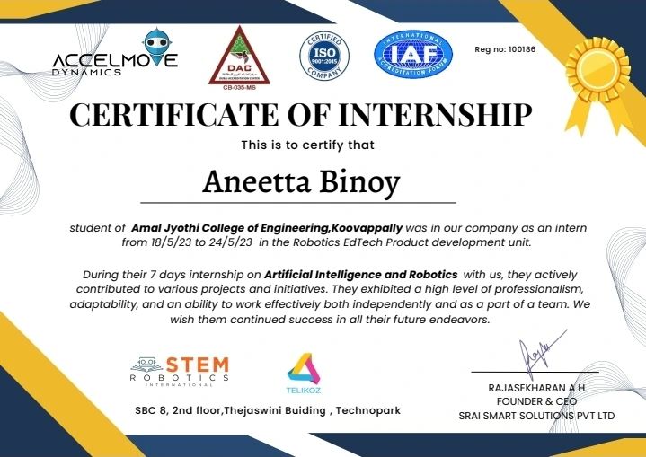 Aneetta Binoy on LinkedIn: Successfully completed a 7 day internship on ... Aneetta Binoy on LinkedIn: Successfully completed a 7 day internship on ...