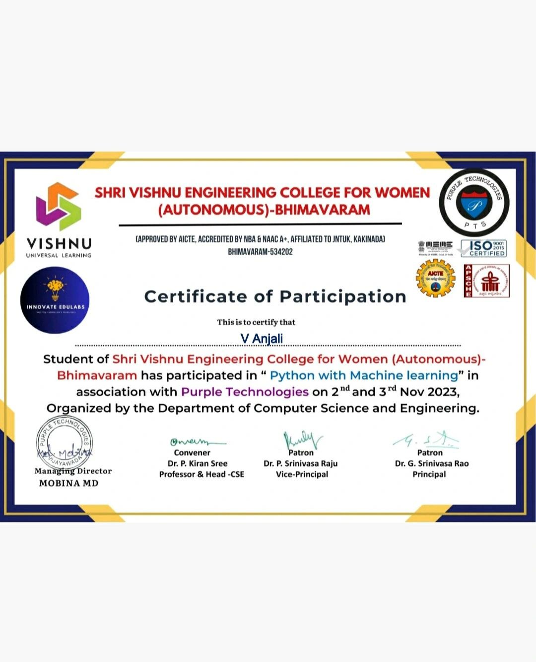 Completed Python with Machine Learning workshop at Svecw | Anjali ... Completed Python with Machine Learning workshop at Svecw | Anjali ...