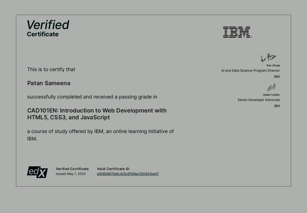 Earned #IBM Certificate for Web Development | SAMEENA PATAN posted on ... Earned #IBM Certificate for Web Development | SAMEENA PATAN posted on ...